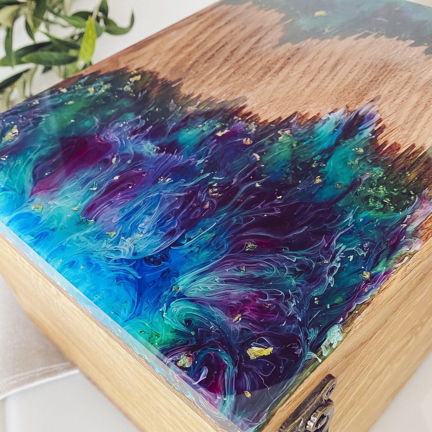 Handmade Large Wooden Jewelry Box With Epoxy Resin Oceal Blue Color ...