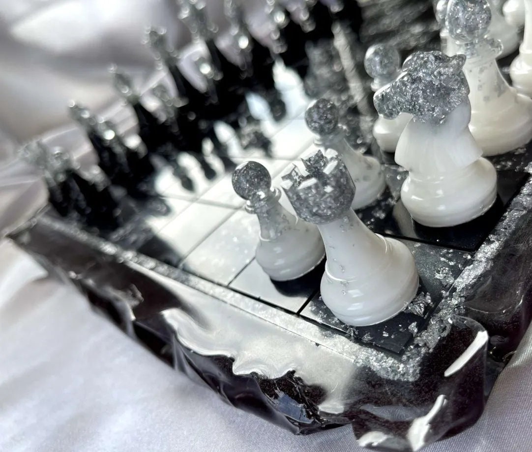 Handmade Epoxy Resin Chess Set: Black & White Board Game - Etsy
