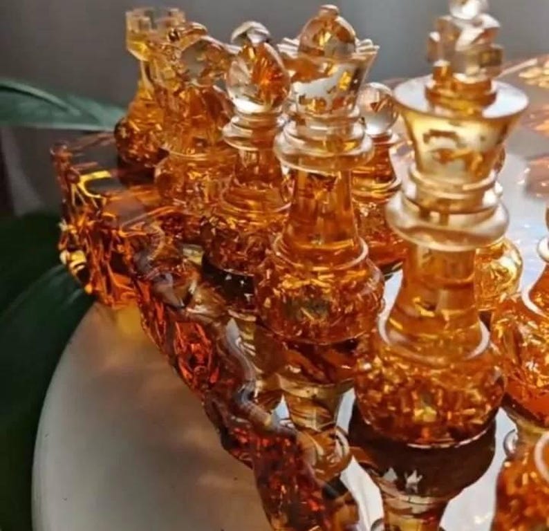 Handmade Epoxy Resin Chess Set: Amber Chess Pieces, Unique Game - Etsy