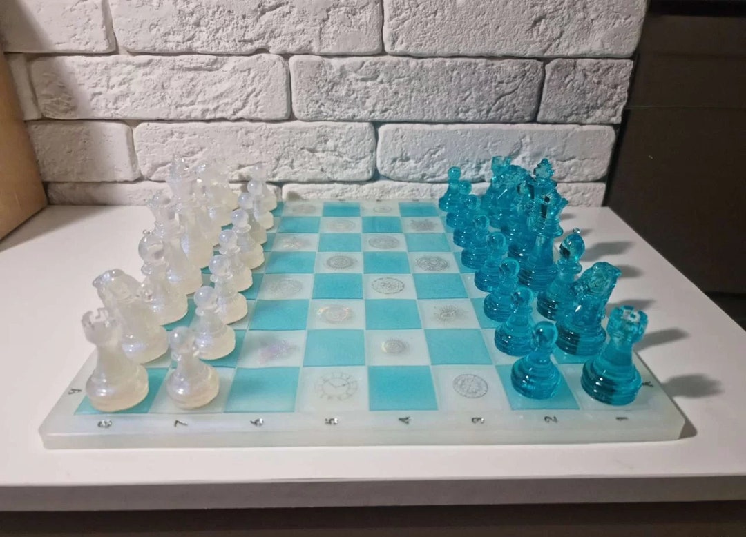 Handmade Epoxy Resin Chess Set: Green & Clear Chessboard - Etsy
