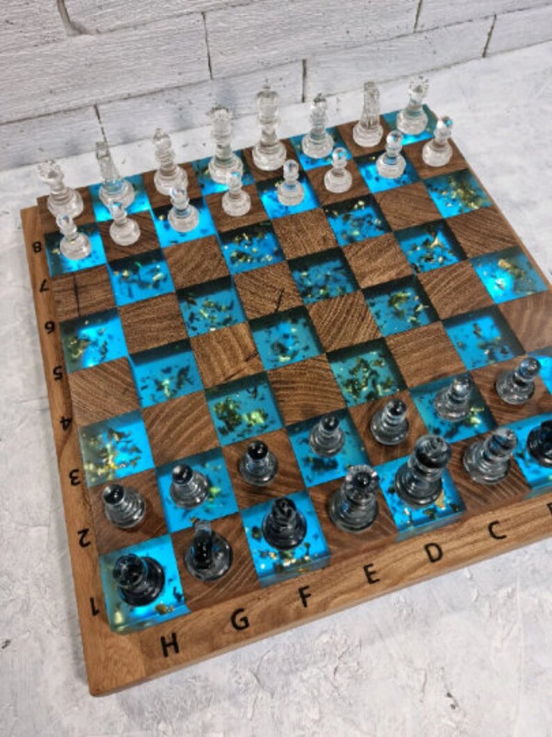Handmade Illuminated Elm Wood Chess Set: Epoxy Resin Chess Pieces - Etsy