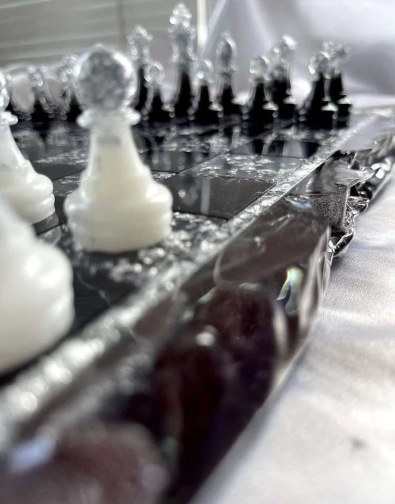 Handmade Epoxy Resin Chess Set: Black & White Board Game - Etsy