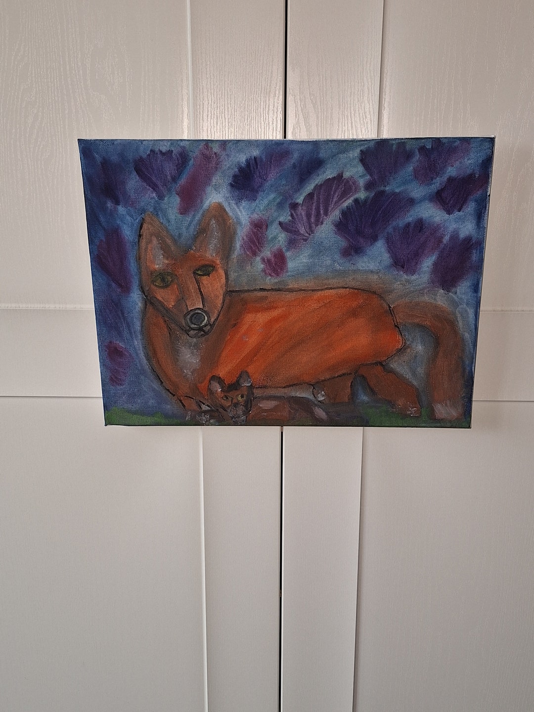 Mother Fox & Cub Baby Fox Painting on Canvas - Etsy