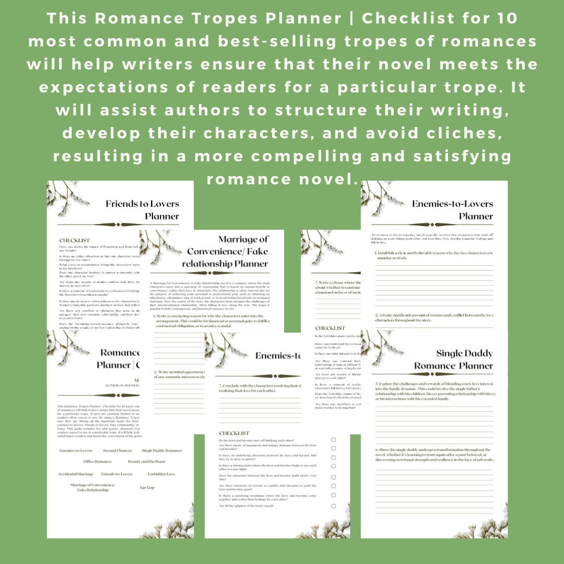Buy Printable Romance Tropes Writing Planner Checklist includes Online ...