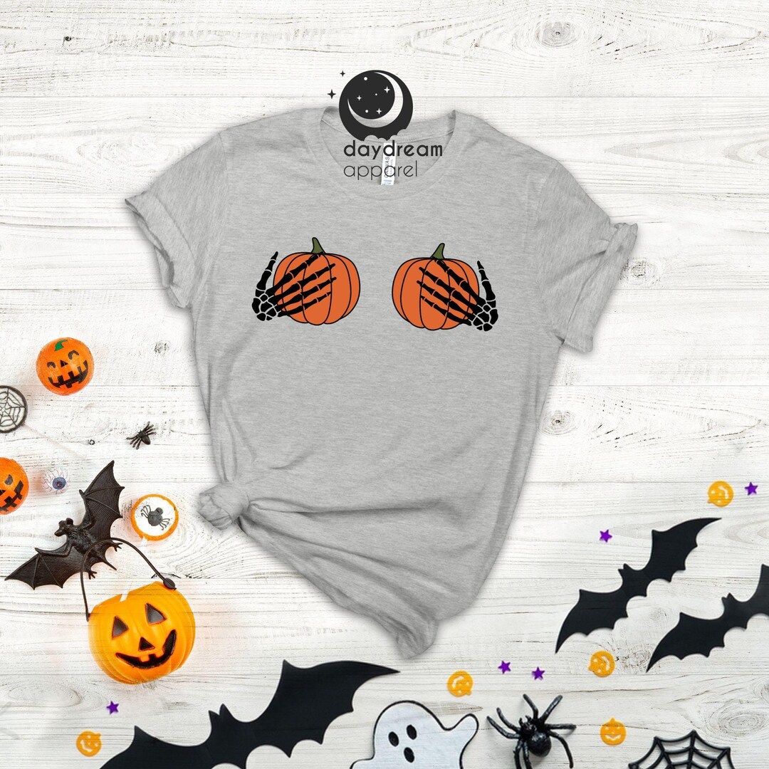 Pumpkin Boobs Shirt, Spooky Halloween Tee, Scary Skeleton Tee, Creepy ...