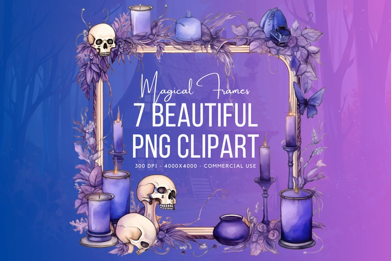 Magical Frames PNG Cliparts Bundle: Candles and Skulls - Etsy