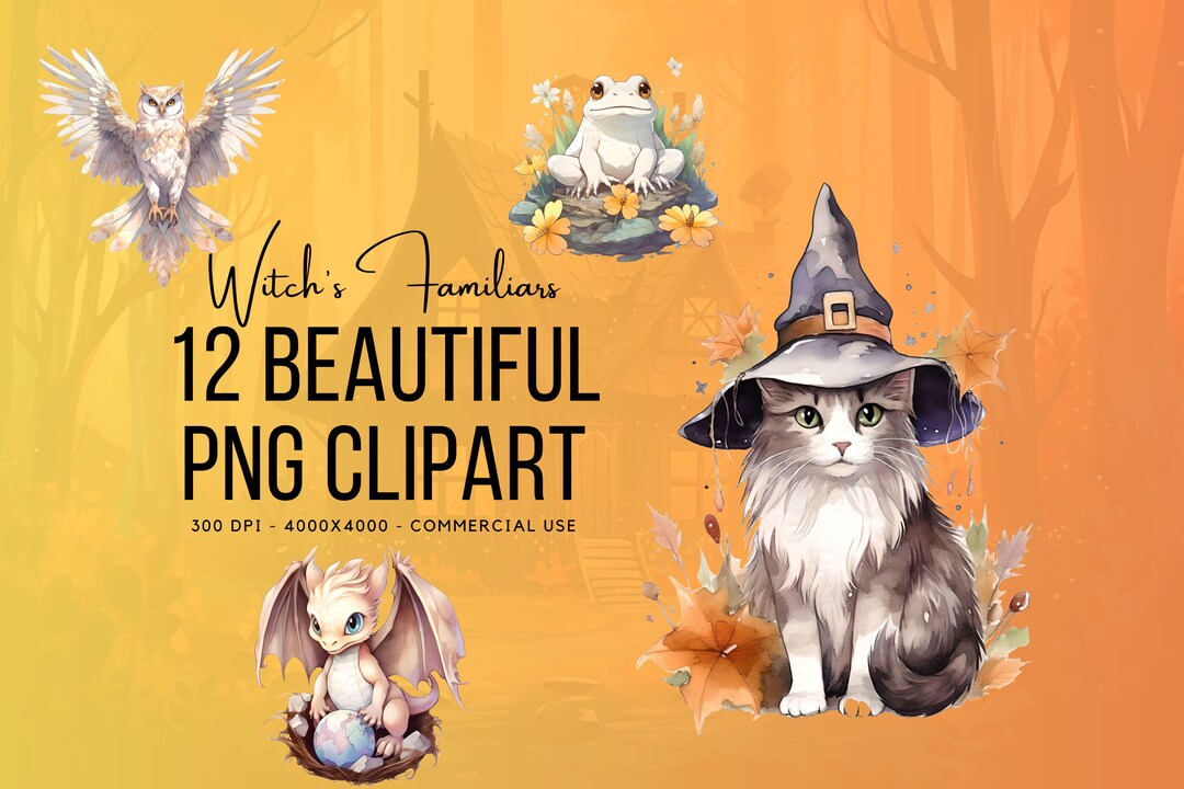 Witch's Familiars PNG Cliparts Bundle: Fantasy Clipart of Magical ...