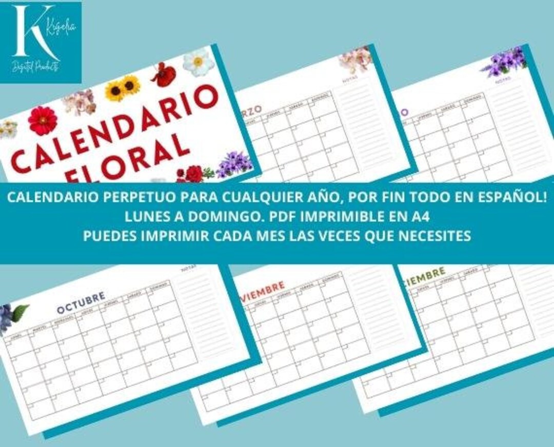 PERPETUAL CALENDAR. Everything in Spanish. A4 Printable Pdf Format. - Etsy