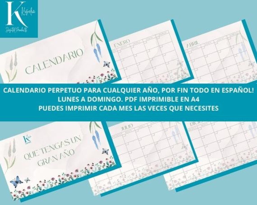 PERPETUAL CALENDAR. Everything in Spanish. Printable in A4 Landscape ...