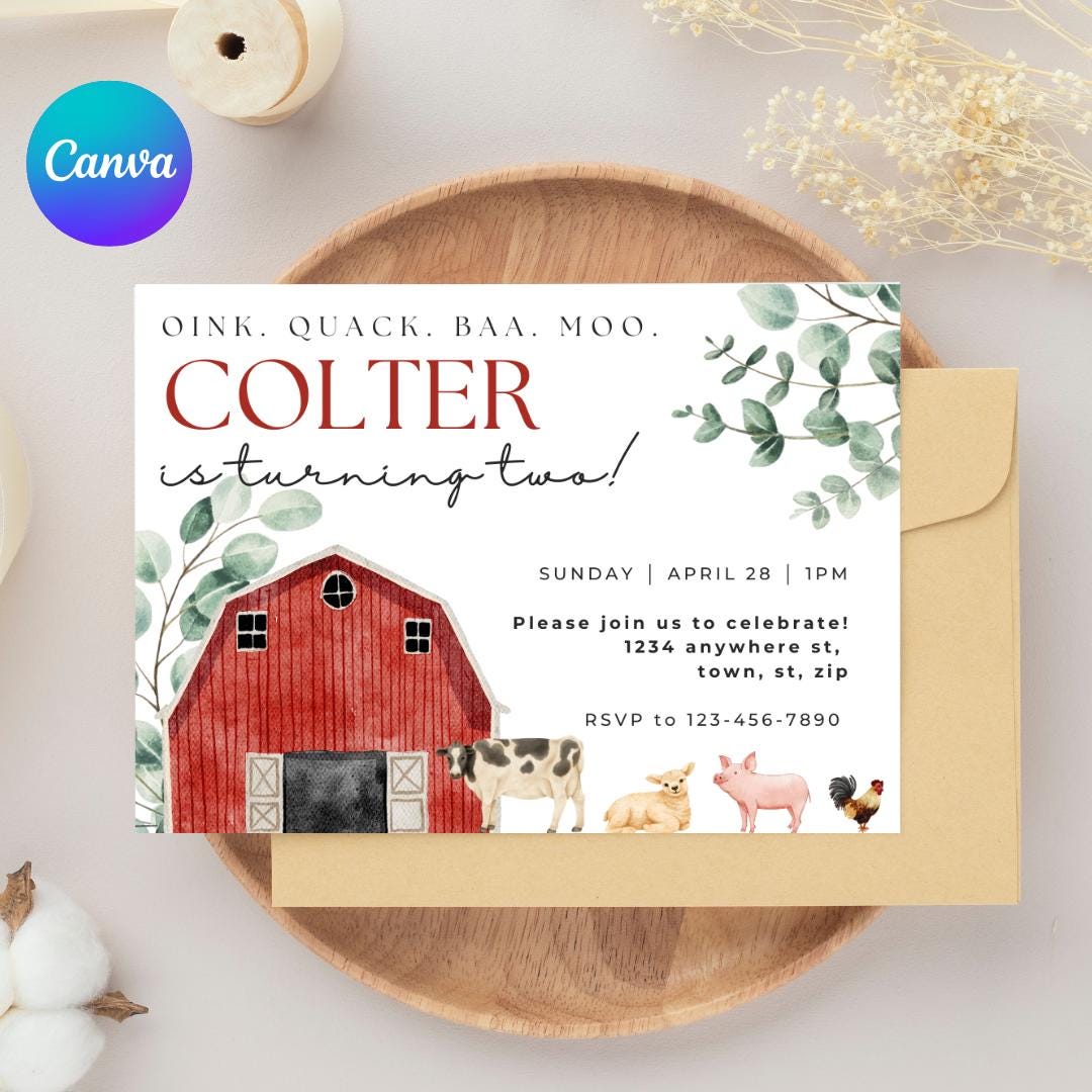 Oink, Quack, Baa, Moo Birthday Invite. Editable Farm Birthday Invite ...