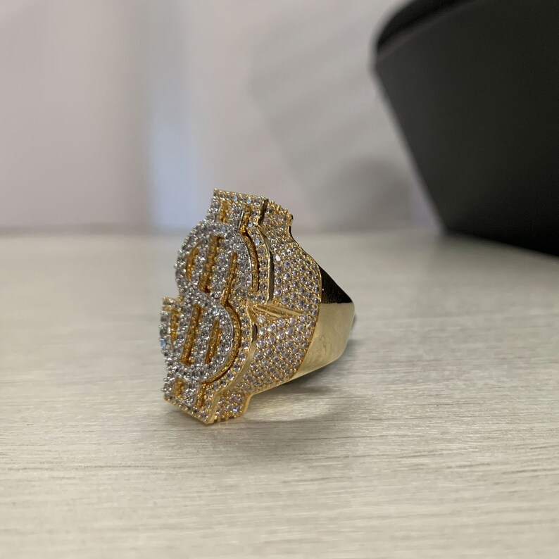 Moissanite Dollar Sign Ring for Men Hip Hop Ring Luxury Round Cut ...