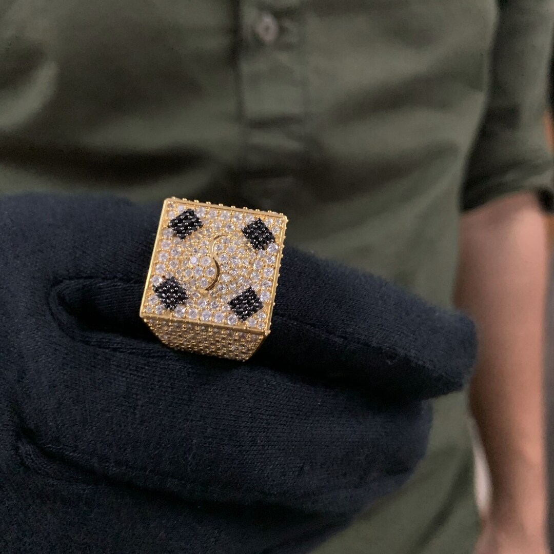 Iced Out Hip Hop Ring Cubic Zirconia Diamond Ring for Him Solid Gold ...