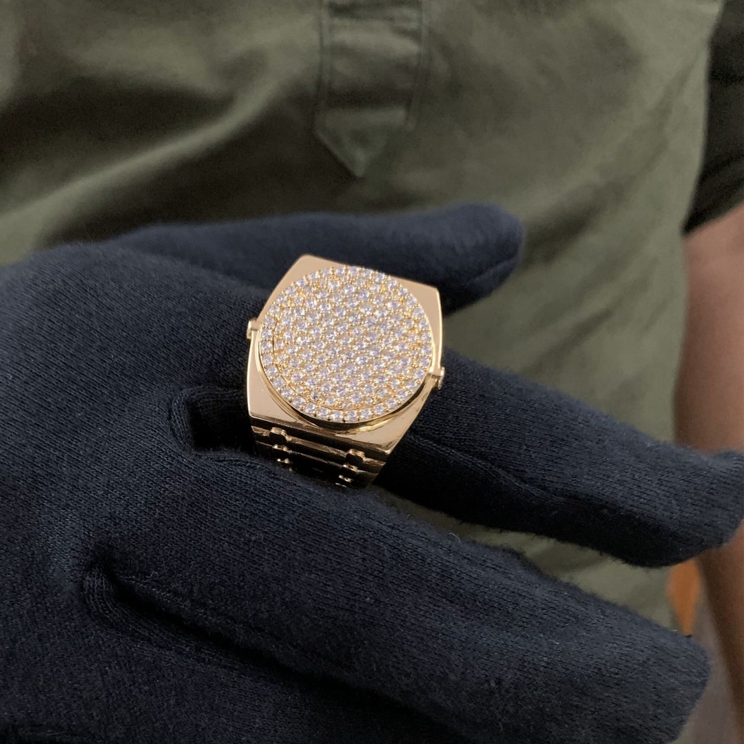 Men's Watch Design Ring Iced Out Moissanite Diamond Ring Hip Hop Ring ...