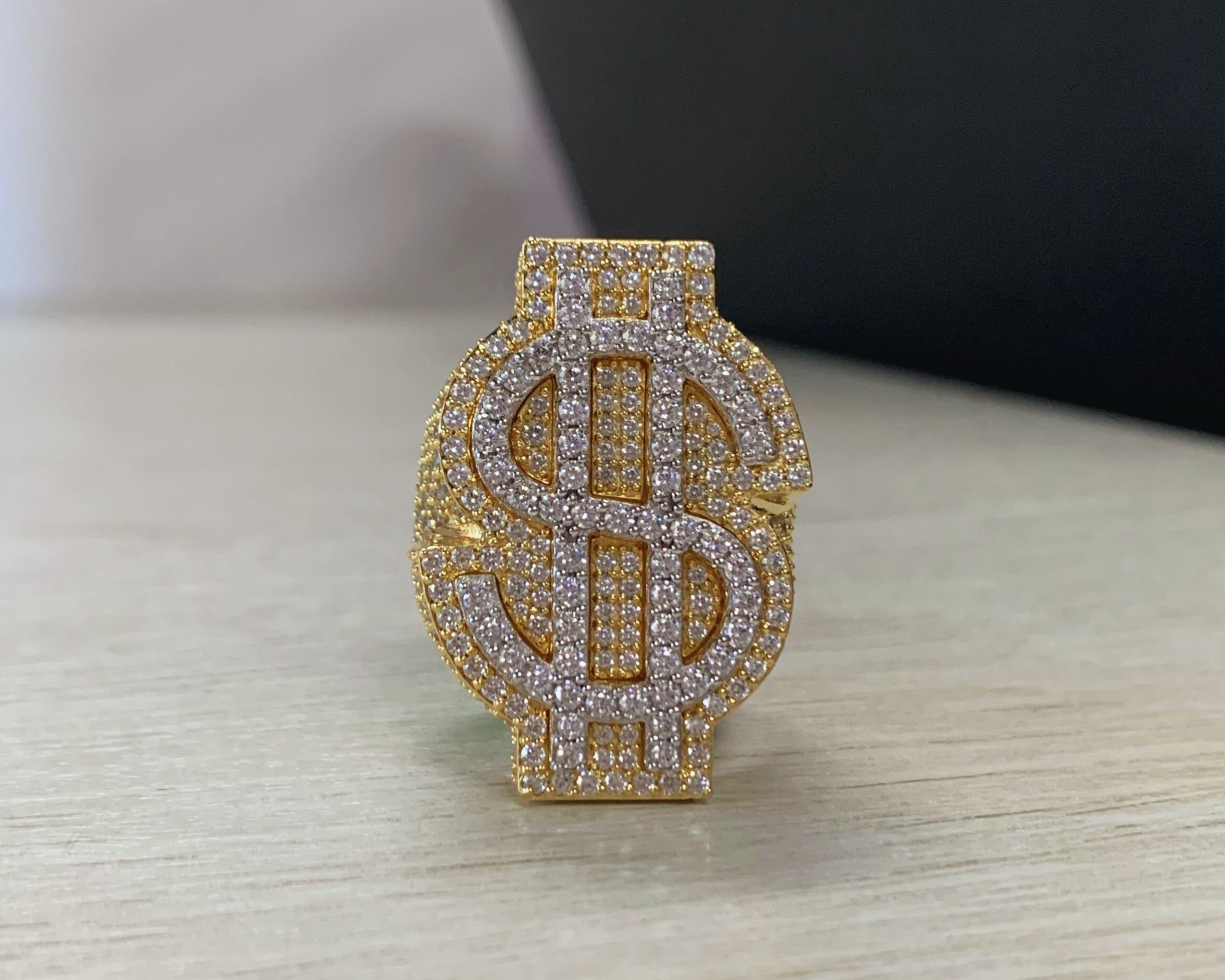 Moissanite Dollar Sign Ring for Men Hip Hop Ring Luxury Round Cut ...