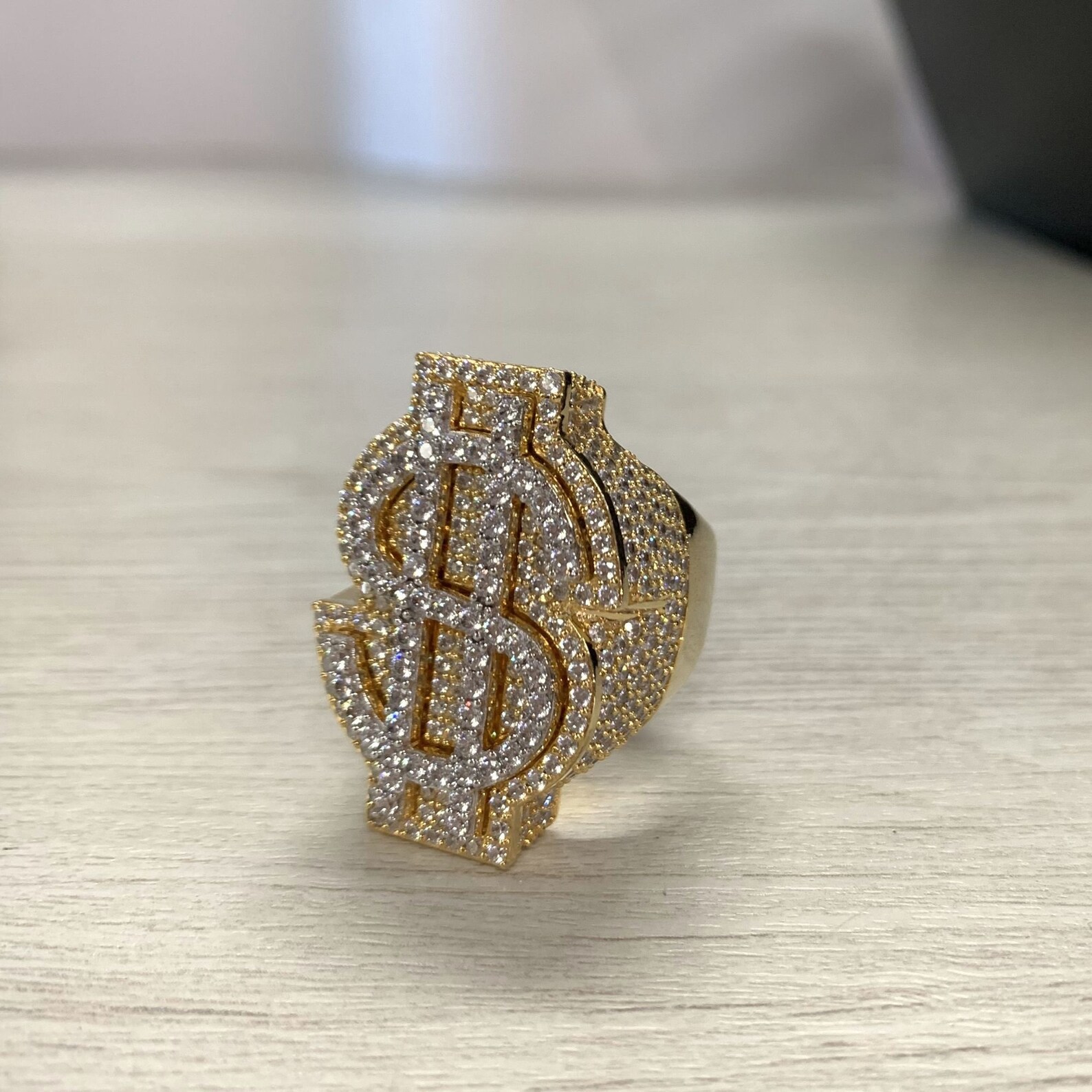 Moissanite Dollar Sign Ring for Men Hip Hop Ring Luxury Round Cut ...