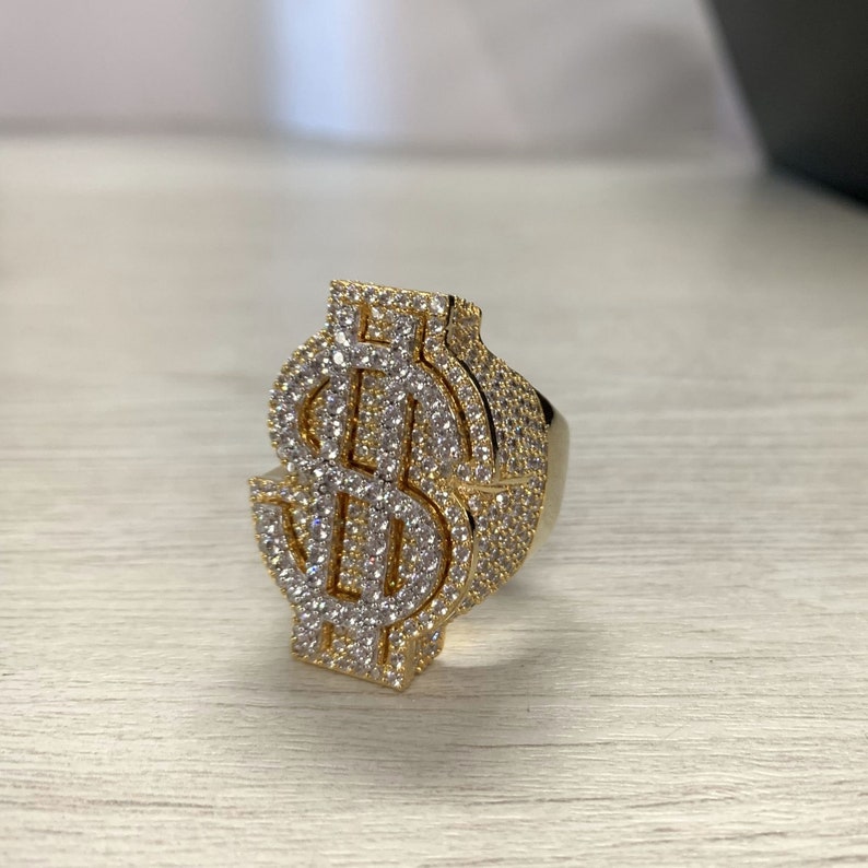 Moissanite Dollar Sign Ring for Men Hip Hop Ring Luxury Round Cut ...