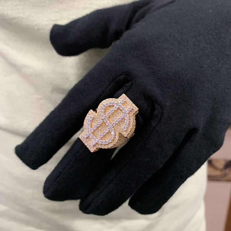 Moissanite Dollar Sign Ring for Men Hip Hop Ring Luxury Round Cut ...