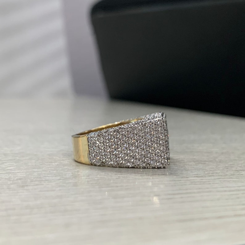 Men's Iced Out Ring Round Moissanite Ring for Men Hip Hop Ring Solid ...