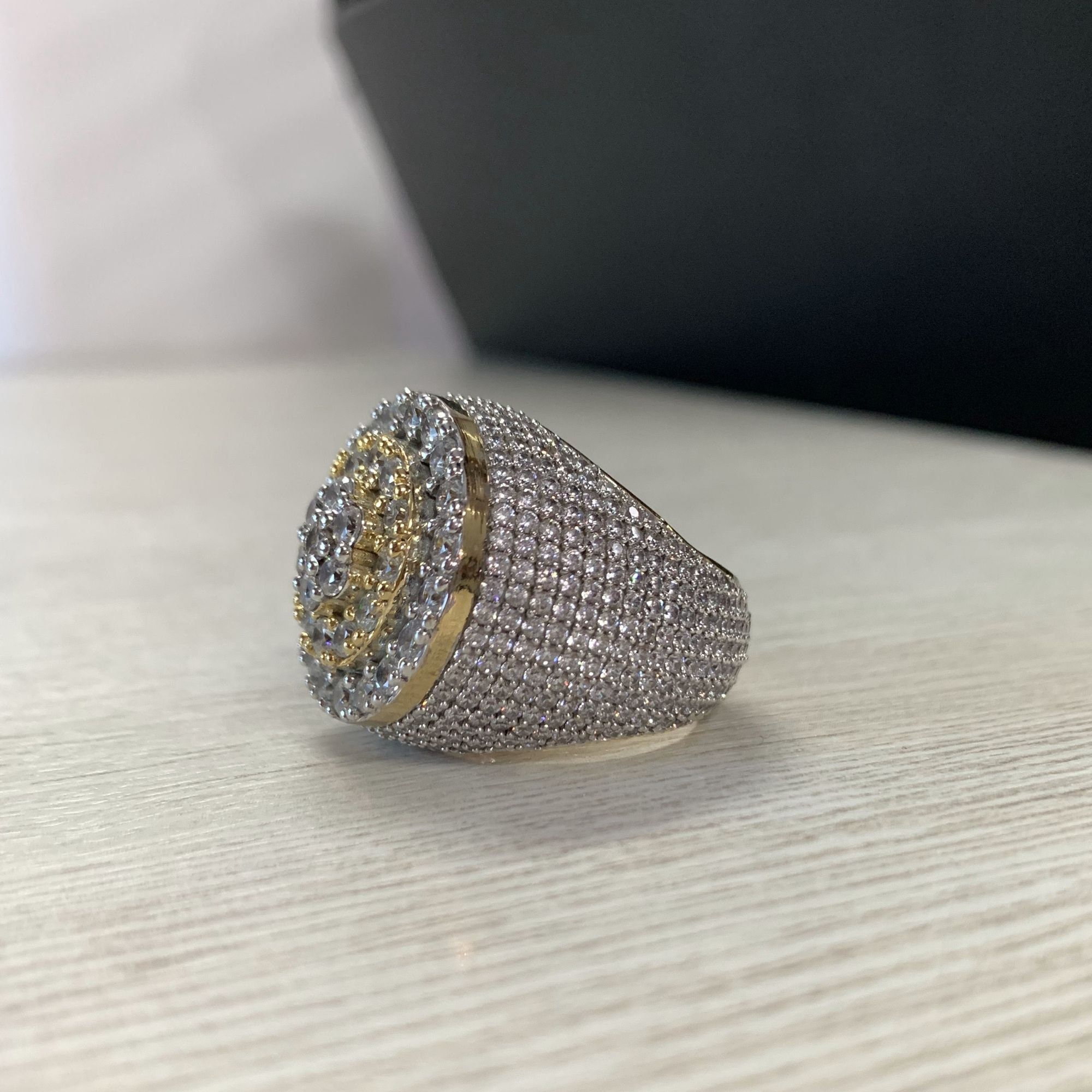 Men's Ice Out Ring Round Moissanite Ring Unisex Hip Hop Ring for Men ...