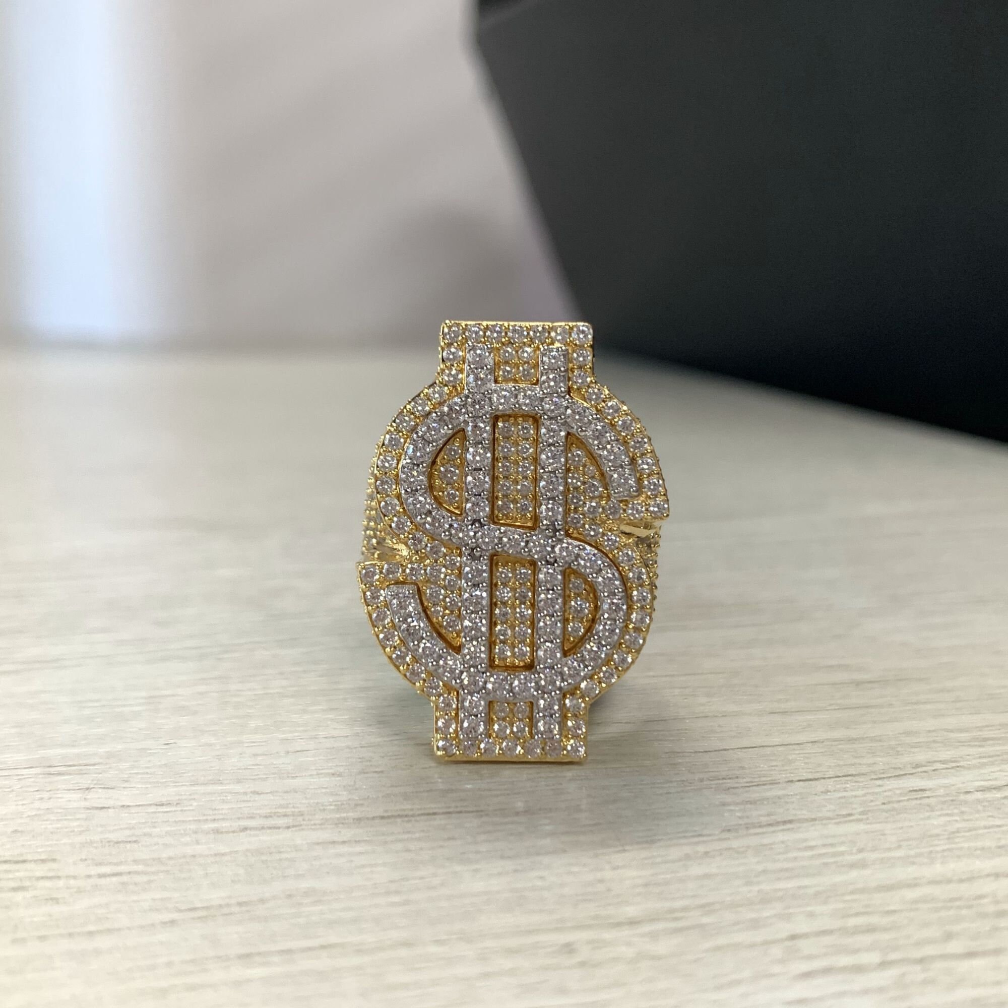Moissanite Dollar Sign Ring for Men Hip Hop Ring Luxury Round Cut ...