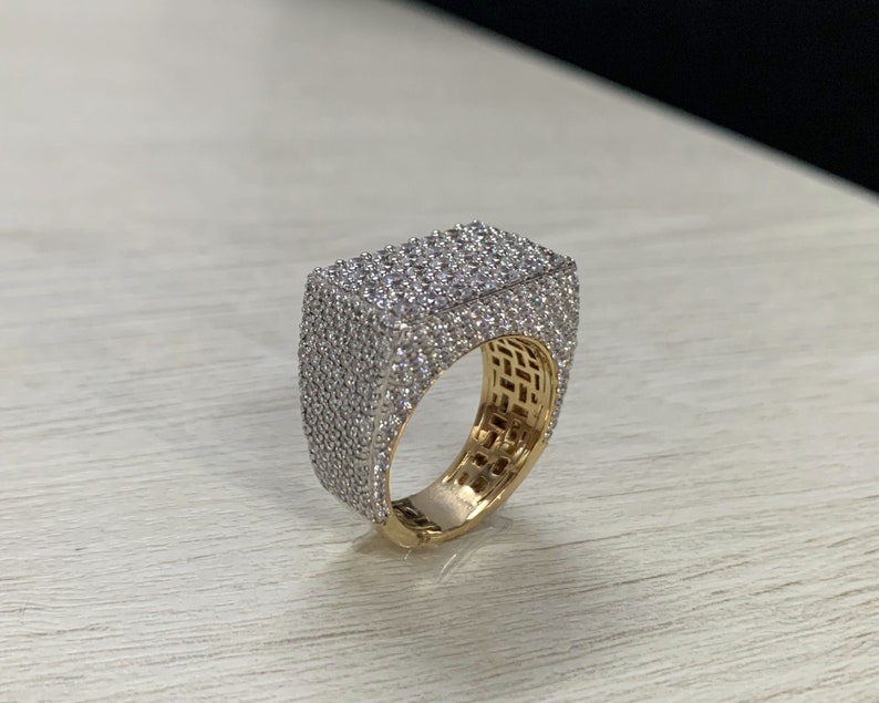 Men's Iced Out Ring Round Moissanite Ring for Men Hip Hop Ring Solid ...