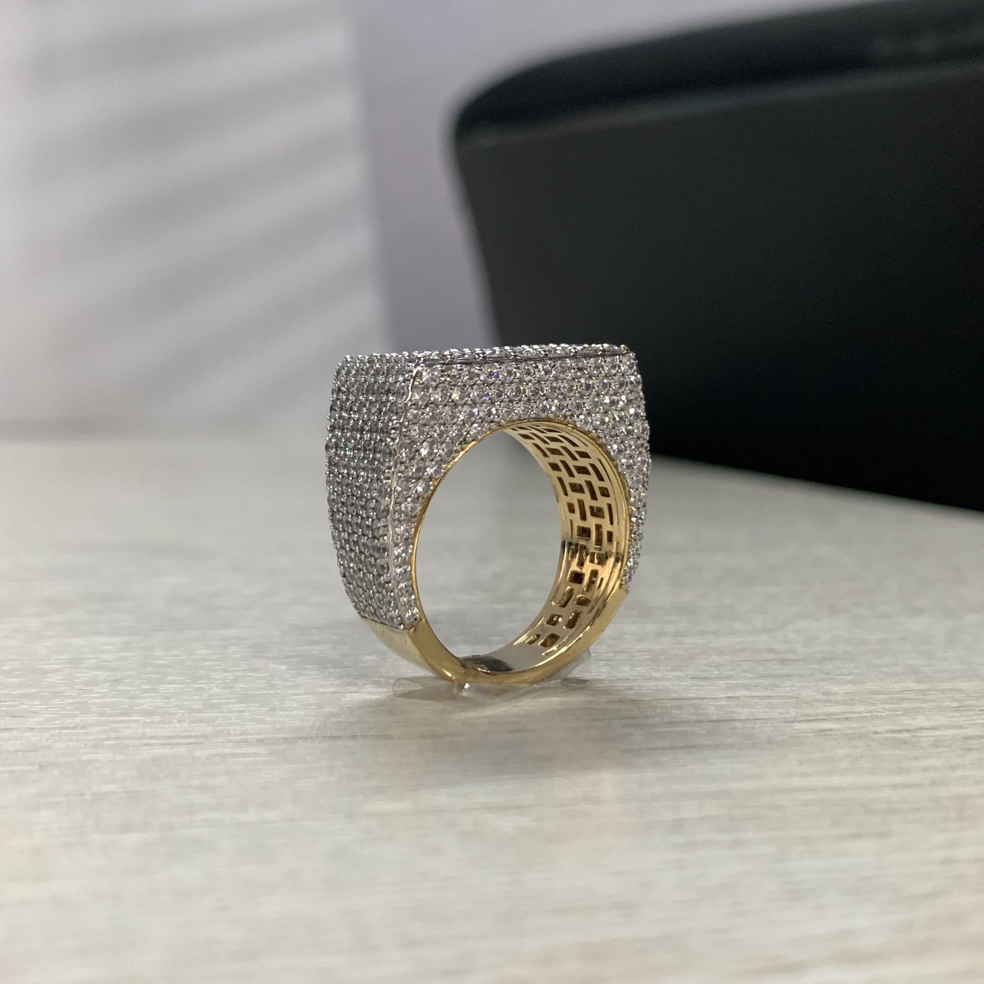 Men's Iced Out Ring Round Moissanite Ring for Men Hip Hop Ring Solid ...