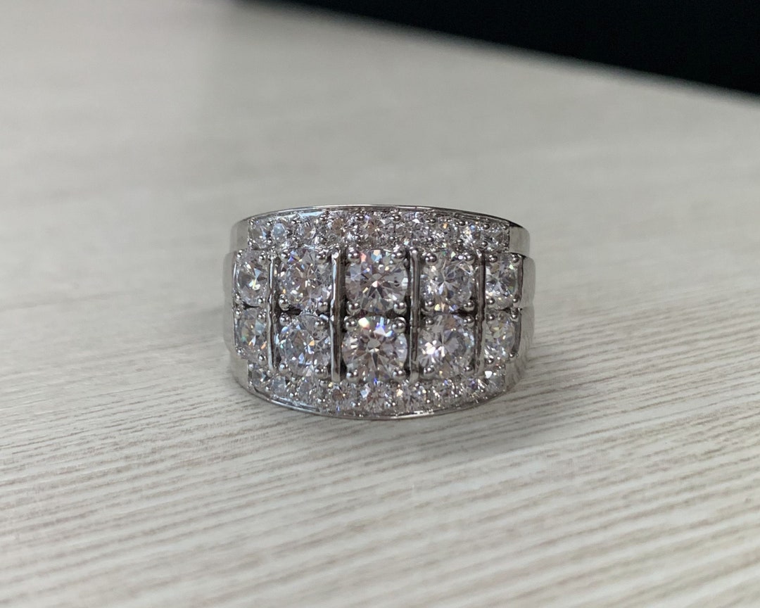 Men's Iced Out Ring Championship Moissanite Ring Hip Hop Ring Solid ...