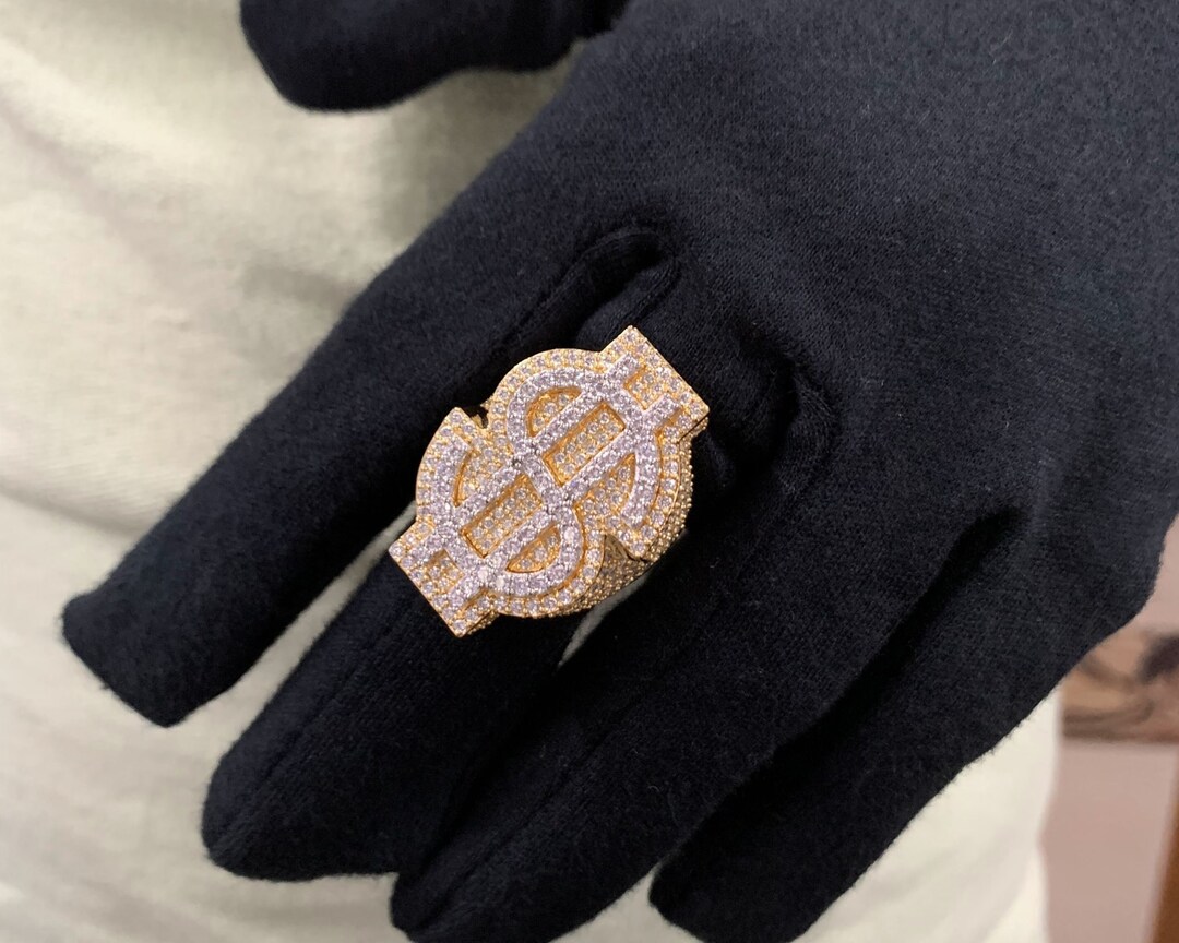 Moissanite Dollar Sign Ring for Men Hip Hop Ring Luxury Round Cut ...