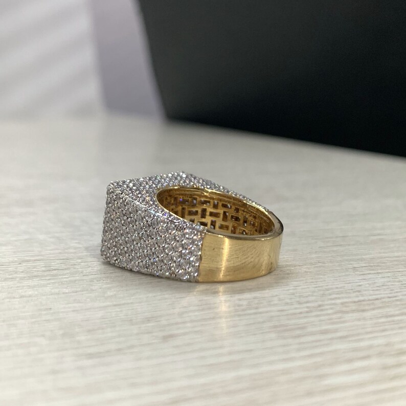 Men's Iced Out Ring Round Moissanite Ring for Men Hip Hop Ring Solid ...