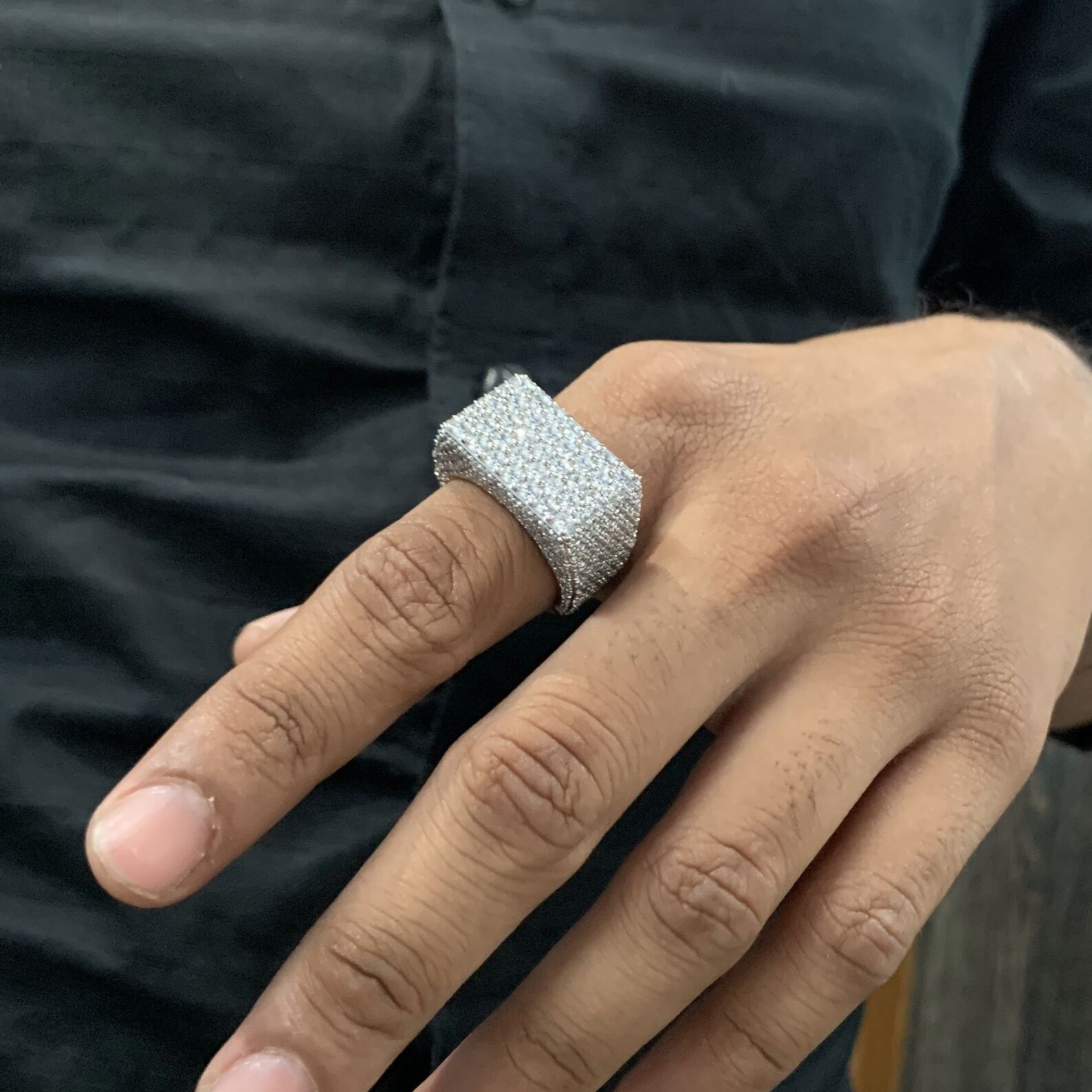 Men's Iced Out Ring Round Moissanite Ring for Men Hip Hop Ring Solid ...