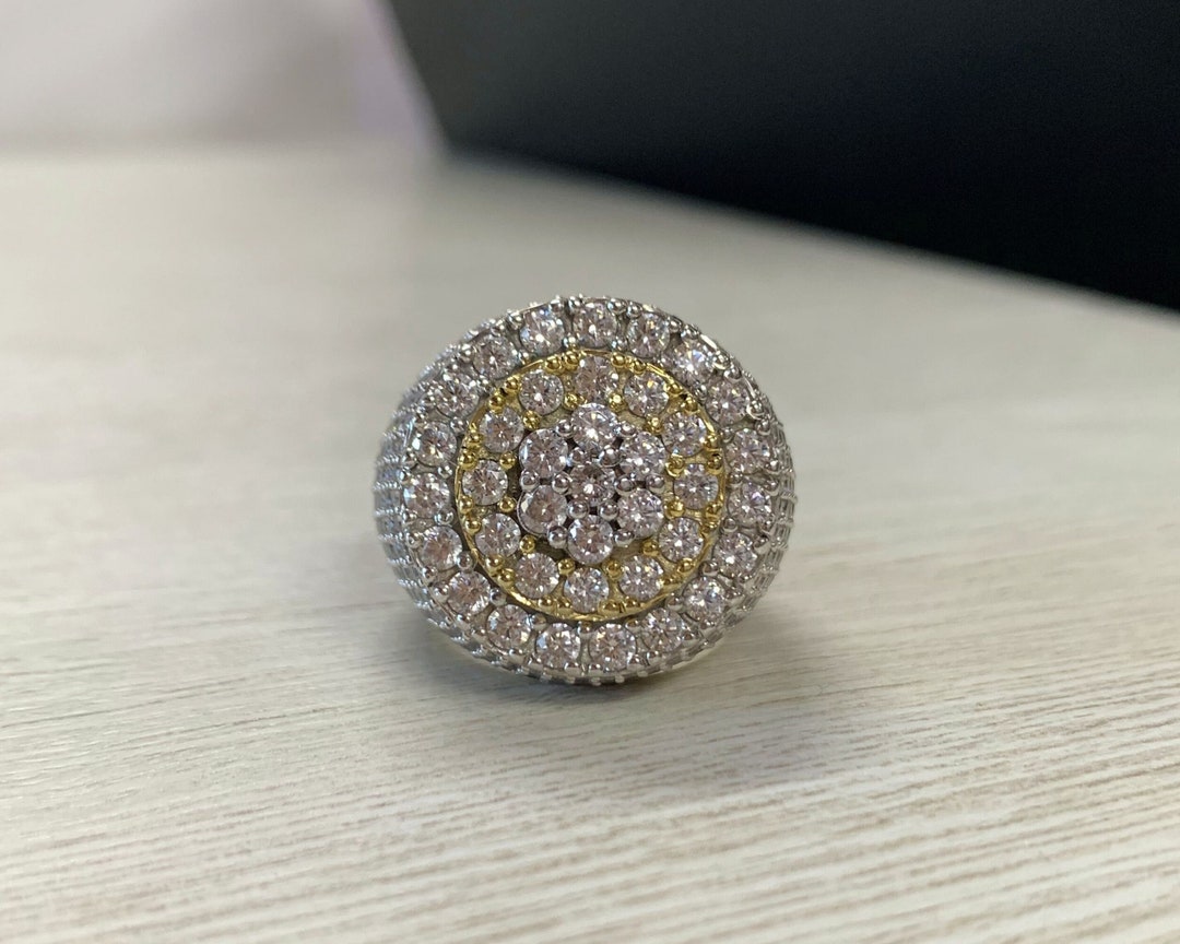 Men's Ice Out Ring Round Moissanite Ring Unisex Hip Hop Ring for Men ...