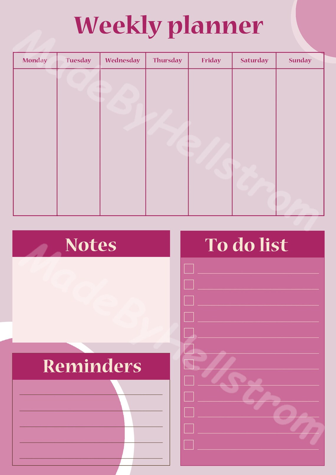 Printable Weekly Planner - Pink - Etsy