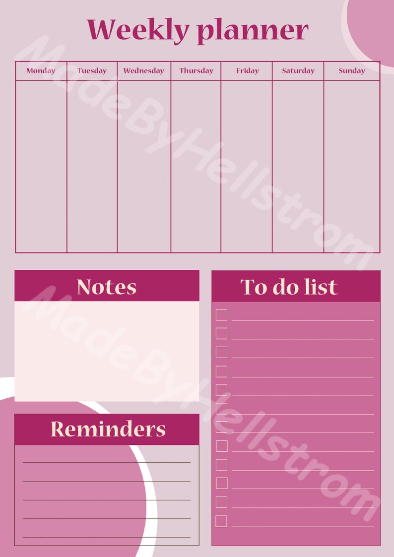 Printable Weekly Planner - Pink - Etsy