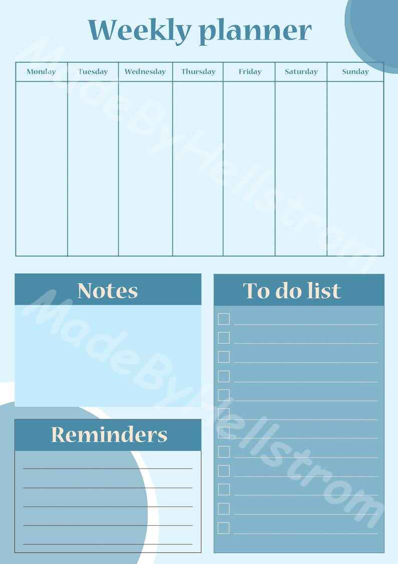Printable Weekly Planner - Blue - Etsy