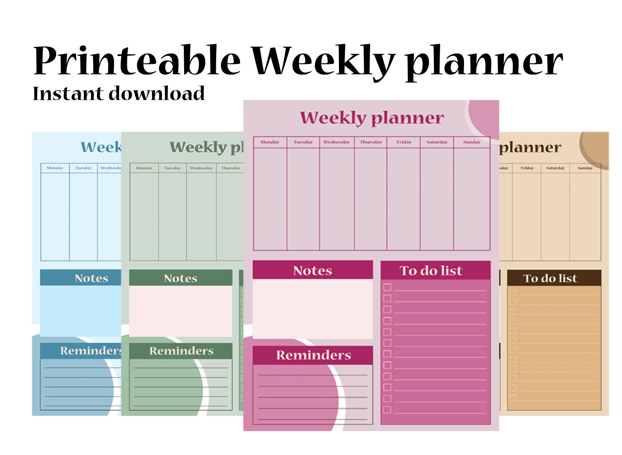 Printable Weekly Planner - Pink - Etsy