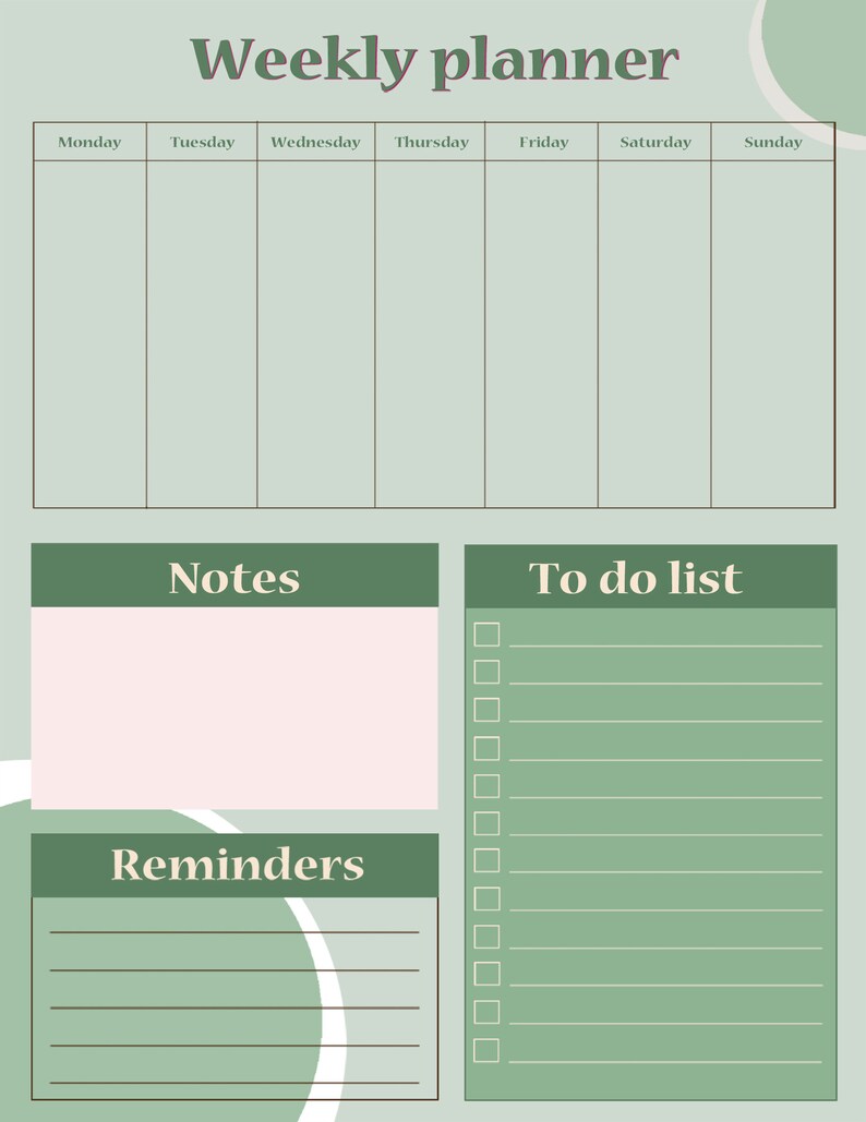 Printable Weekly Planner Green - Etsy