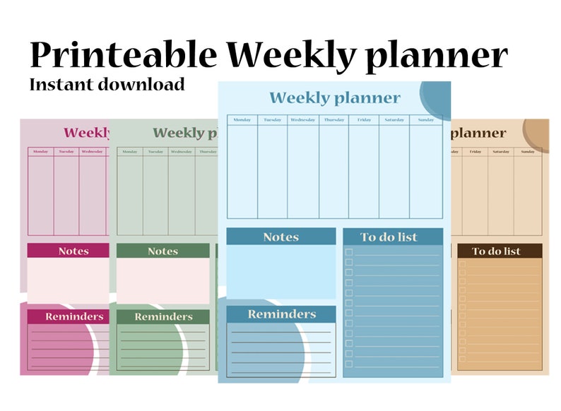 Printable Weekly Planner - Blue - Etsy