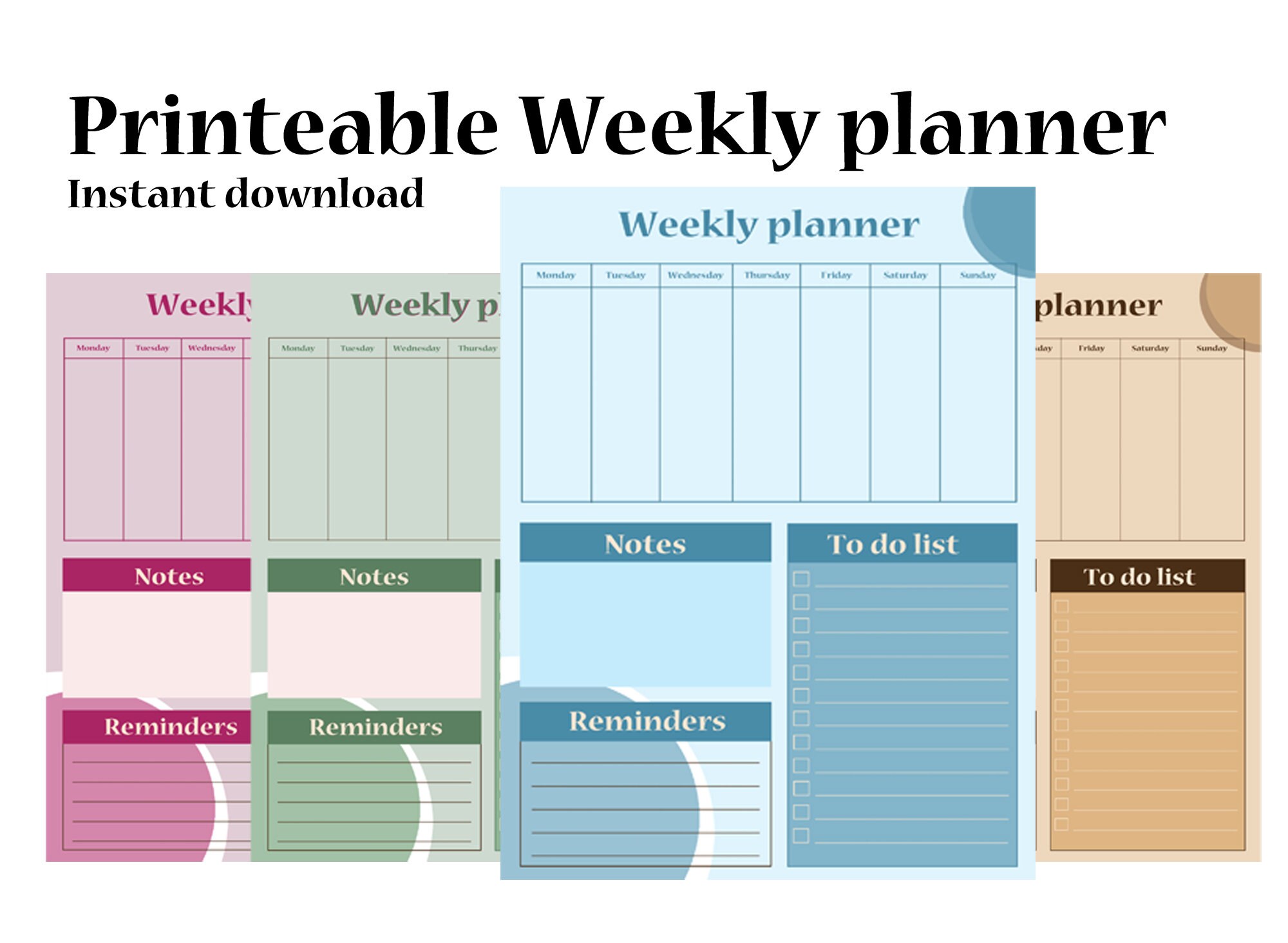 Printable Weekly Planner - Blue - Etsy