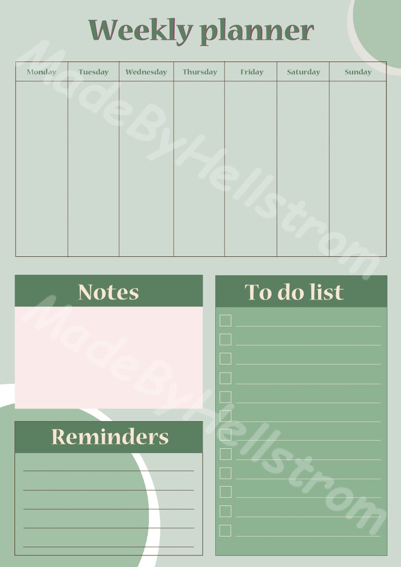 Printable Weekly Planner - Green - Etsy