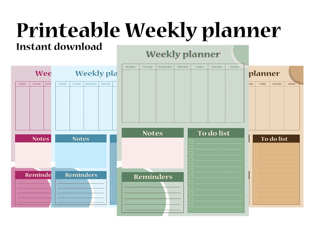 Printable Weekly Planner - Green - Etsy