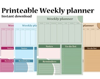 Green Simple Printable Weekly Planner - Etsy
