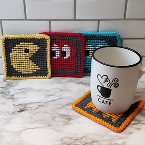 Pac-man Inspired Crochet Coasters / Set of 4 / Retro Game / Arcade / 8 ...