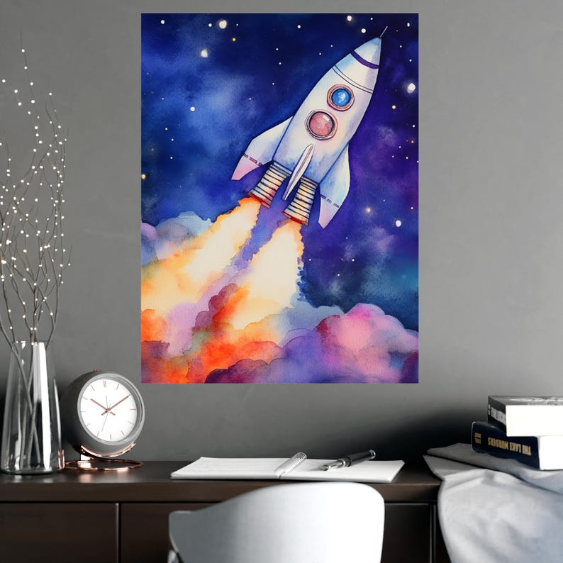 Rocket Launch Poster, Space Art Print, Kids Room Decor, Nursery Wall ...