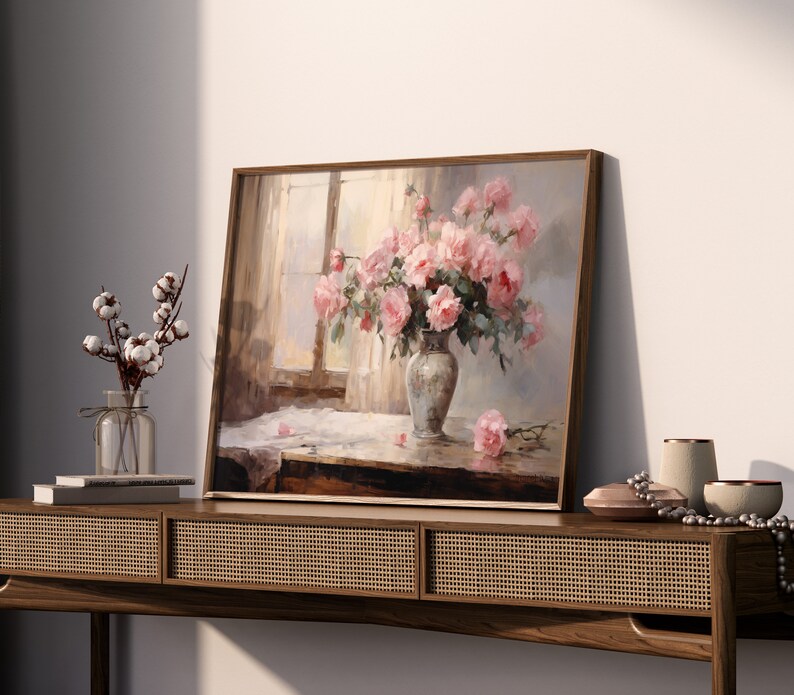 Vintage Rose Wall Art Decore Rose Cottage Oil Painting Natural Colors ...