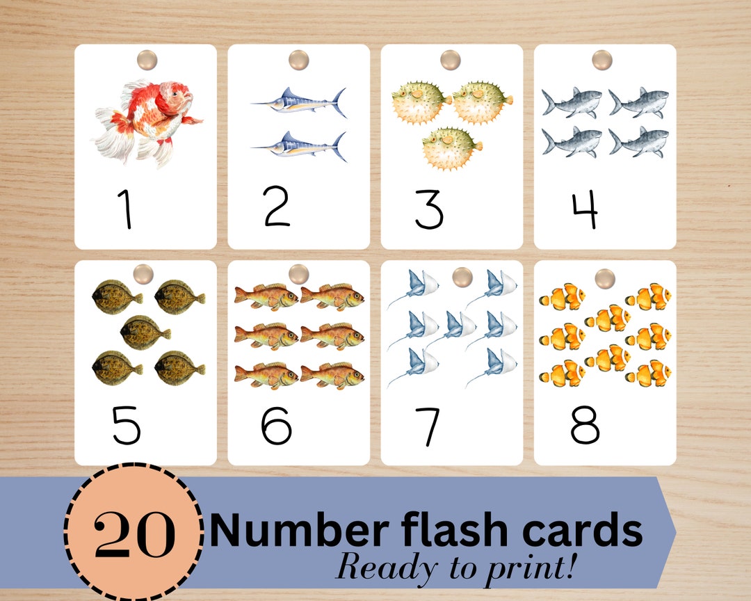Dive Into Learning: Sea Creature Number Flashcards for Kids Montessori ...