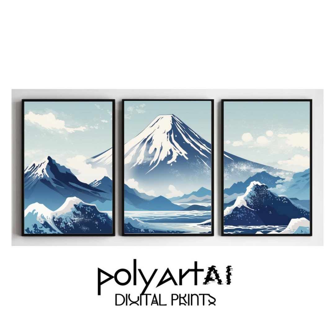 Triptych Watercolor Wall Art, 3 Piece Set Modern Japanese Snowy ...