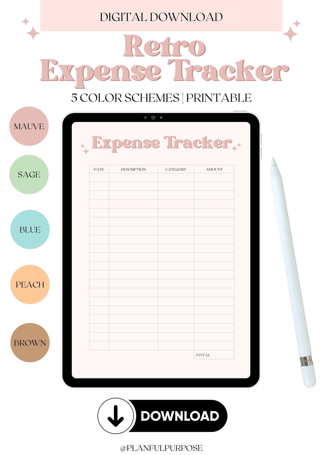 Retro Expense Tracker Printable, Expense Printable, Budget Planner ...
