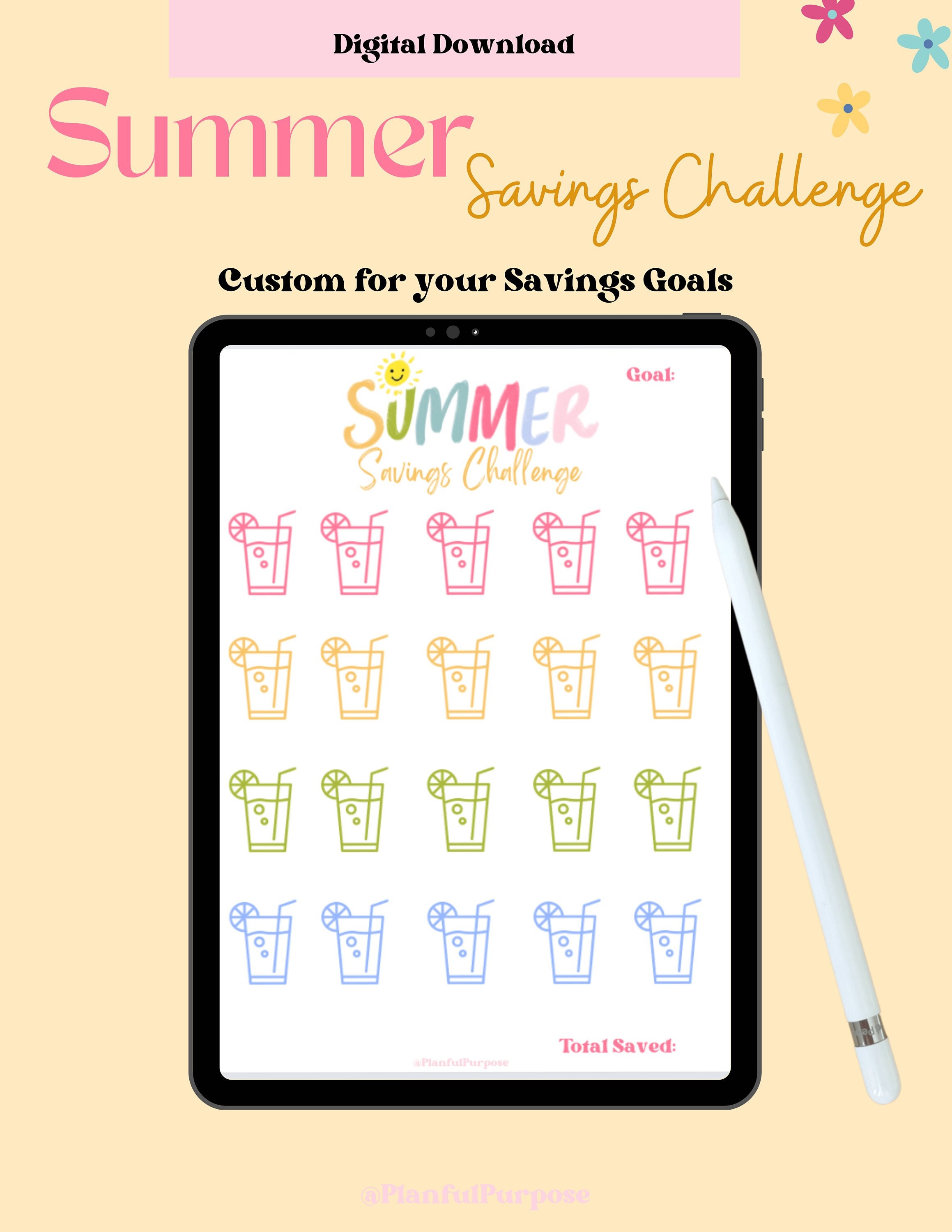 Retro Summer Savings Challenge Printable, Savings Printable, Savings ...