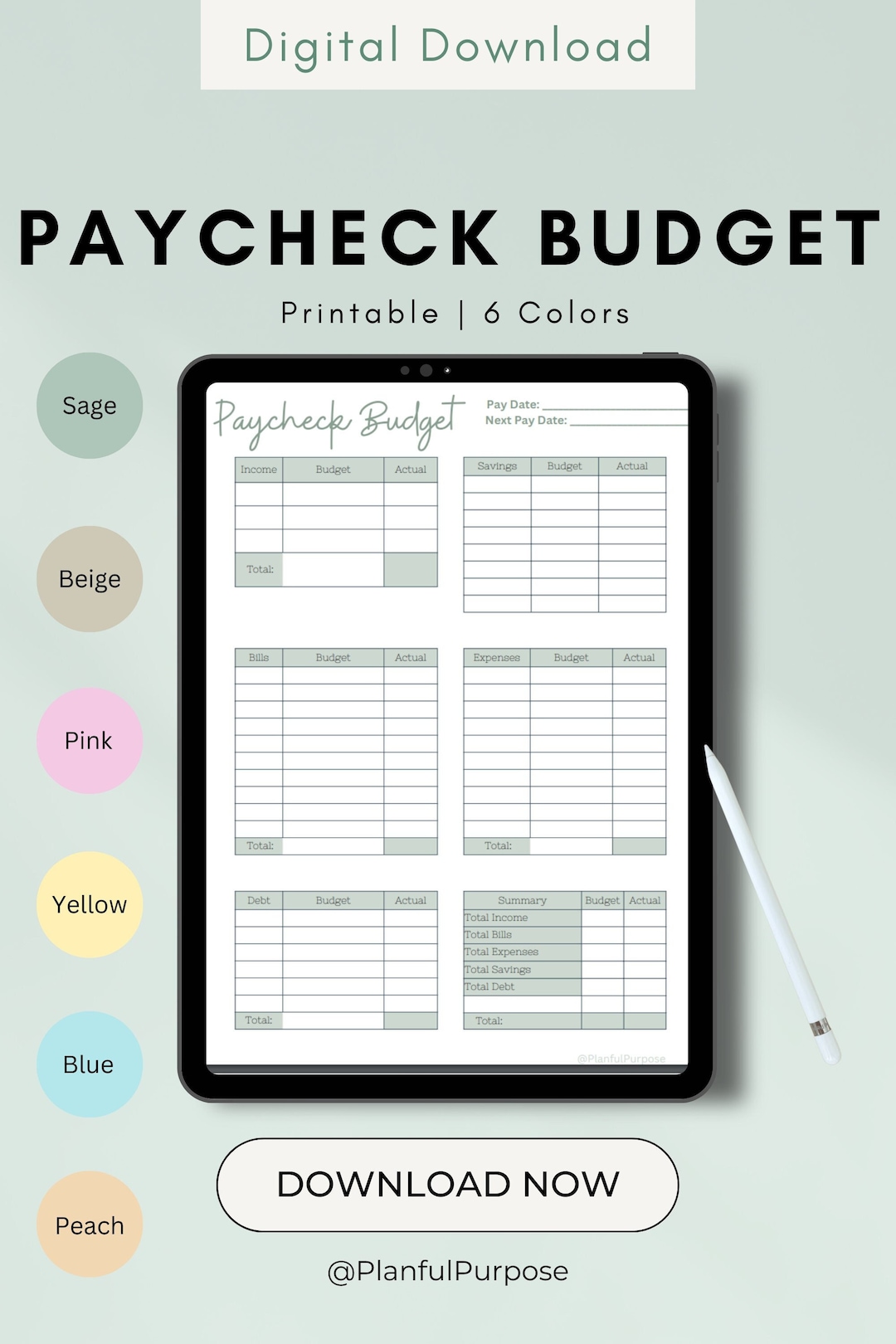 Simple Paycheck Budget Template Printable, Paycheck Budget Printable ...