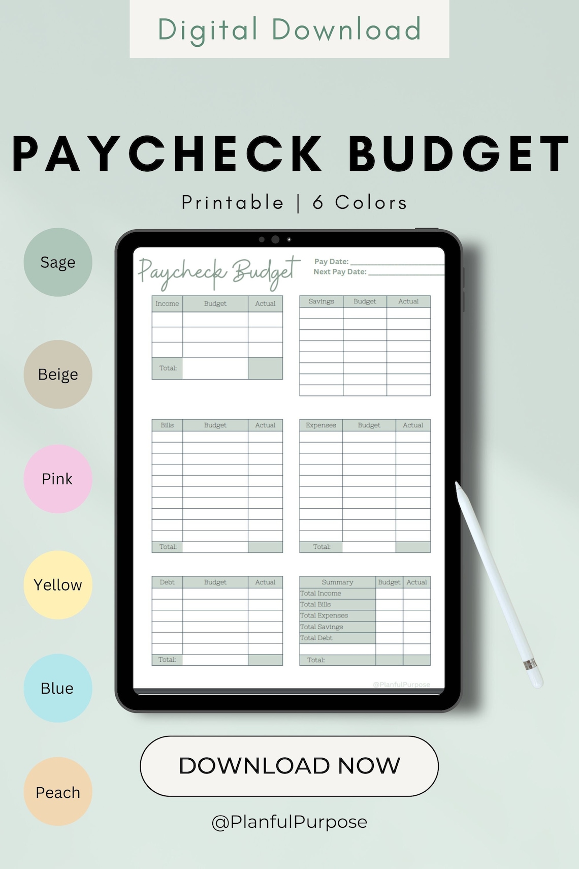 Simple Paycheck Budget Template Printable, Paycheck Budget Printable ...
